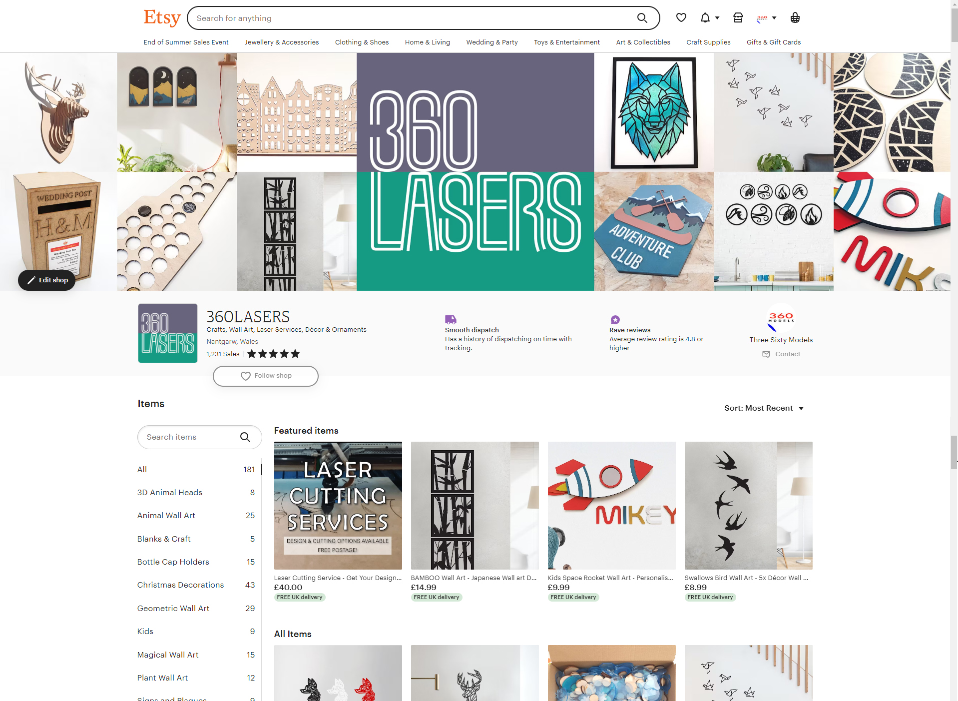 Etsy / eBay 360 Lasers